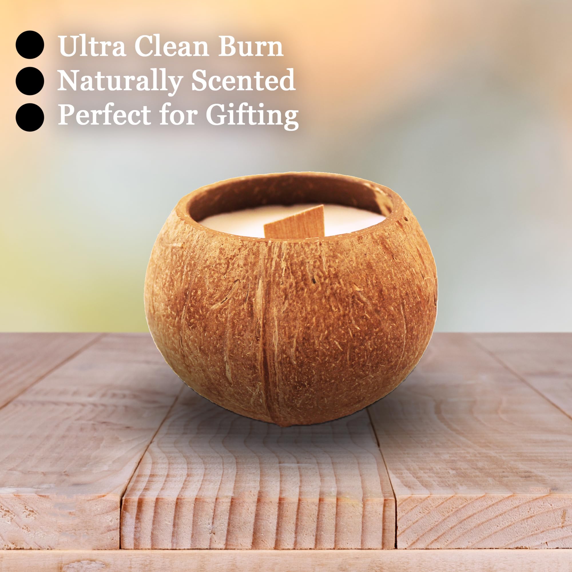 Tropical Coconut Candle with Wooden Wick - Coconut Scented Coconut Shell Candle Made with Real Hollow Coconut Shells - Great Beach Scented Candle Coconut and Relaxing Bath Decor (Coconut Scent)