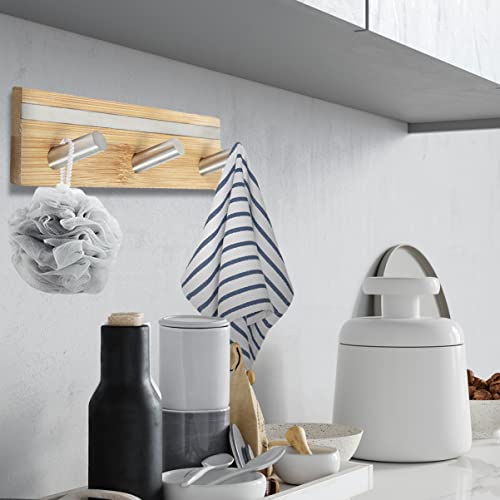 Bamboo Hook Wooden Bathroom Towel Coat Hooks Bathroom Towel Rail Rack Adhesive Rail Rack Hook Wall Mounted Wall Coat Rail Rack Hook Aisle Toilet Stainless Steel
