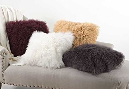 Occasion Gallery Gold Tone Color Real Mongolian Lamb Fur Pillow, Filled. 12 Inch X 20 Inch Oblong