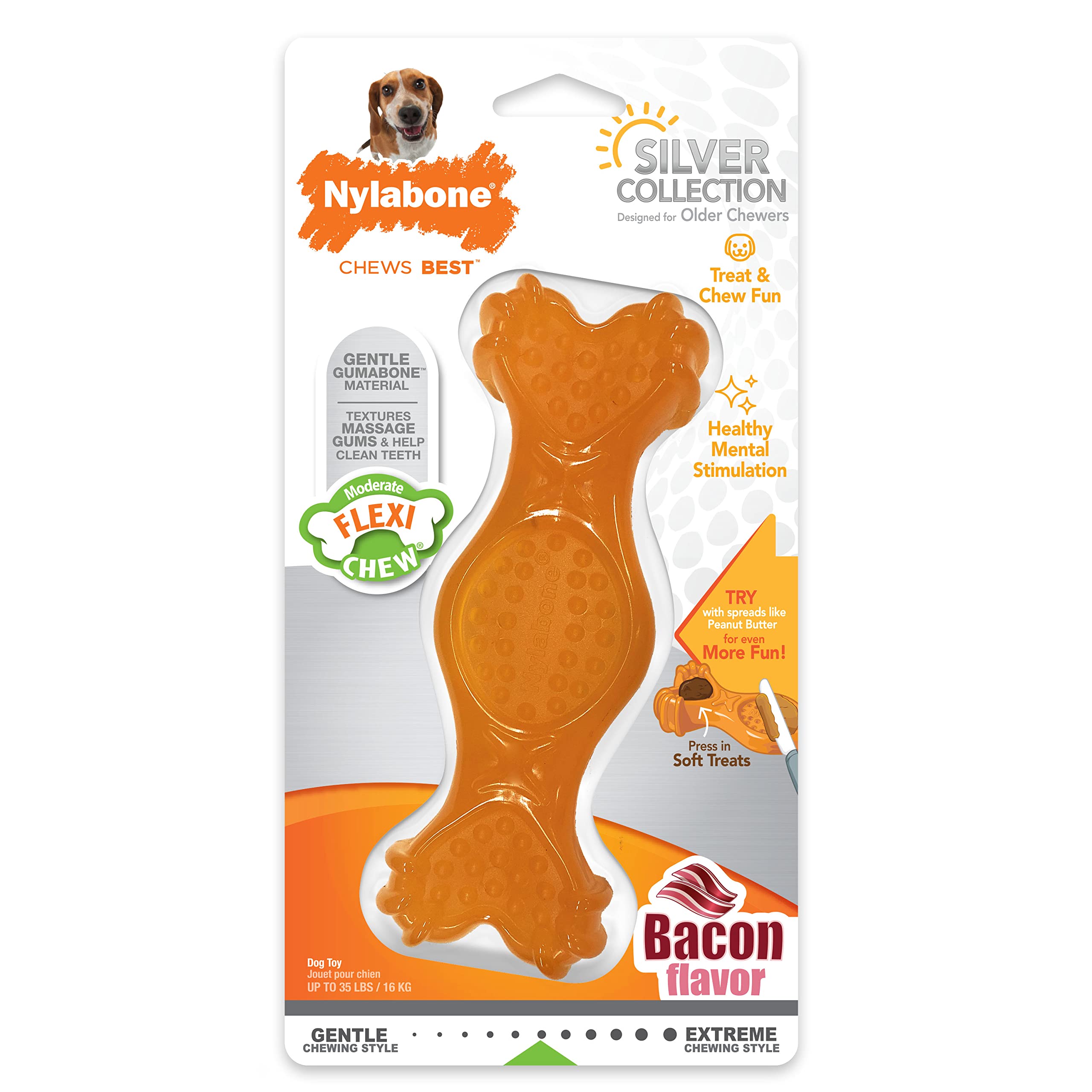 Nylabone Flexi Chew Fill & Treat Senior Dog Chew Toy Bacon Flavor Medium/Wolf (1 Count)