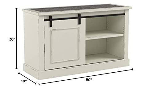 Signature Design by Ashley Jonileene Farmhouse 50" Credenza with Sliding Barn Door, Distressed White