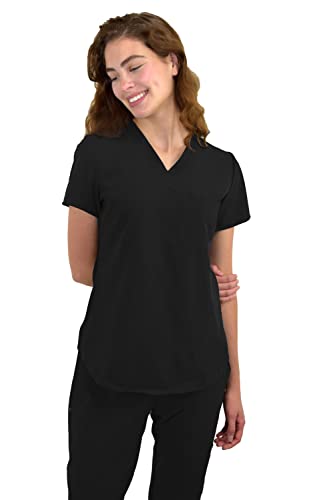 Green Town Women's Medical Nursing Tuck-In V-Neck Scrub Top GT Performance-Black-Large