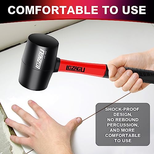 LOZAGU 16 oz Rubber Mallet Hammer, Fiberglass Handle, Rubber Mallet for Flooring, Tent Stakes, Woodworking, Camping, Soft Blow Tasks without Damage
