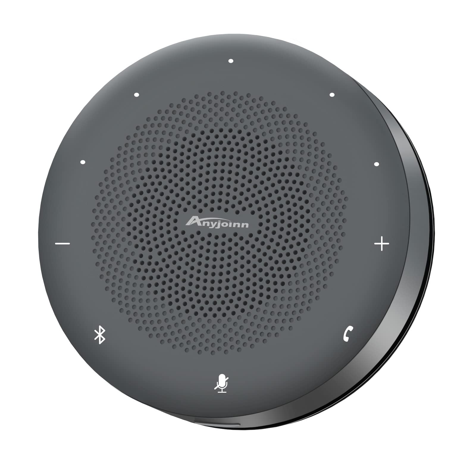 Anyjoinn Bluetooth Speakerphone with 6 Mics, USB Conference Speaker with Enhanced 360° Voice Pickup, Noise Reduction, Portable Speakerphone for Home Office, 3 Kinds of Connection, USB-C Plug and Play
