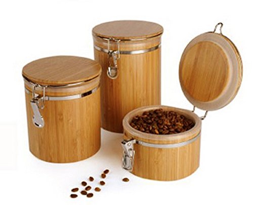 JapanBargain Brand, Bamboo Airtight Seal Kitchen Food Storage Canister Jar with Lid, Set of 3, Yellow