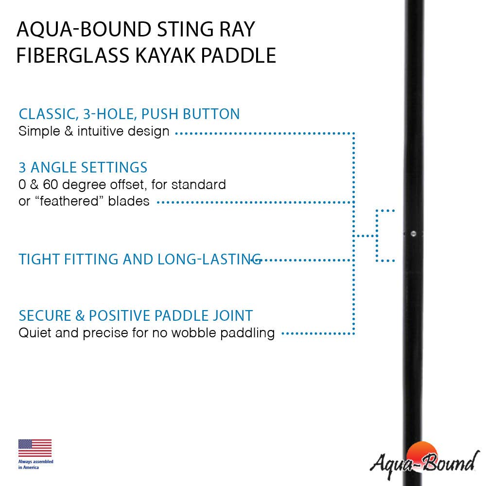 Aqua-Bound Sting Ray Fiberglass 2-Piece Snap-Button Kayak Paddle