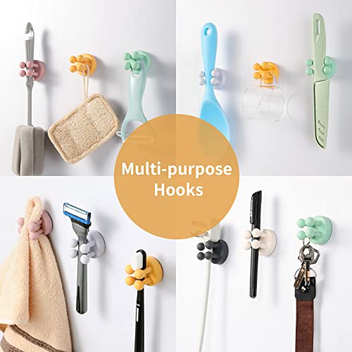 HANLIAN Adhesive Silicone Stick on Hooks, Multi-purpose Damage Free Hanging Hooks, Razor Holder for Shower Wall, Shower Hooks for Loofah Waterproof, Wide Use for Kitchen Bathroom Home Office (Style B)