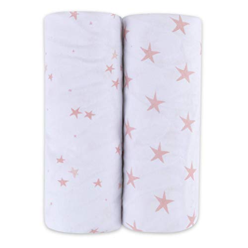 Pack n Play Playard Sheet - Mini Crib Sheet 100% Jersey Cotton 2 Pack for Baby Girl-Dusty Rose and Mauve Pink Stars