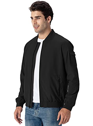 Gopune Men's Windproof Bomber Jackets Lightweight Running Windbreaker Outdoor Golf Fashion Coat Black,XL