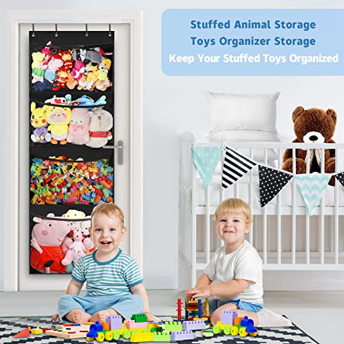 Melpler Stuffed Animal Storage - Stuffed Animal Holder, Hanging Stuffed Animal Organizer for Nursery, Over the Door Organizer for Stuffies, Toy Plush Storage with 4 Hooks 3 Support Rods(Black)