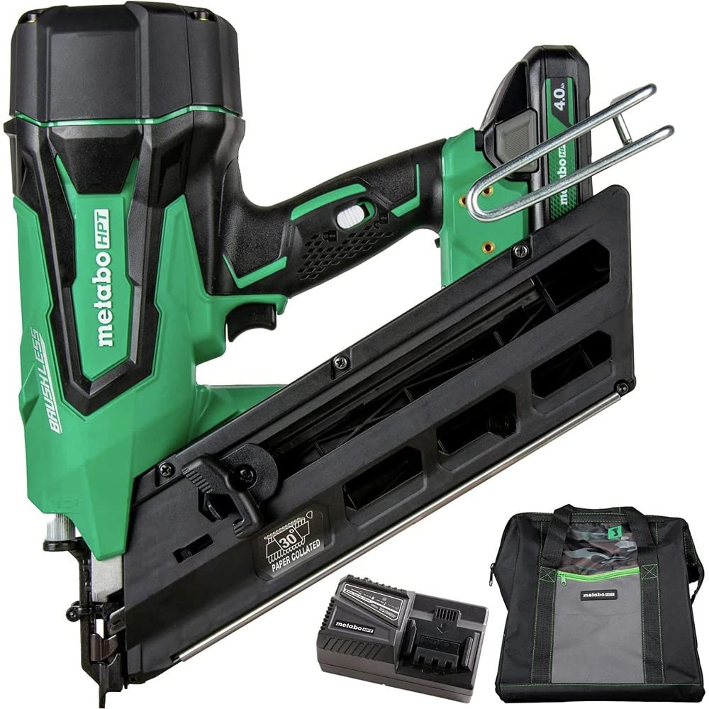 Metabo HPT Cordless 18V MultiVolt⢠Framing Nailer Kit | Accepts 2-Inch to 3-1/2-Inch Clipped & Offset Round Paper Nails | 1-18V 4.0Ah Li-Ion Battery w/Fuel Gauge | Lifetime Tool Warranty | NR1890DCST