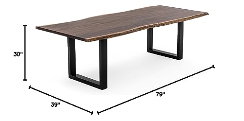 Limari Home Brylee Collection Modern Style Live Edge Solid Acacia Wood Top 6 Persons Dining Table with Metal U-Legs, Brown