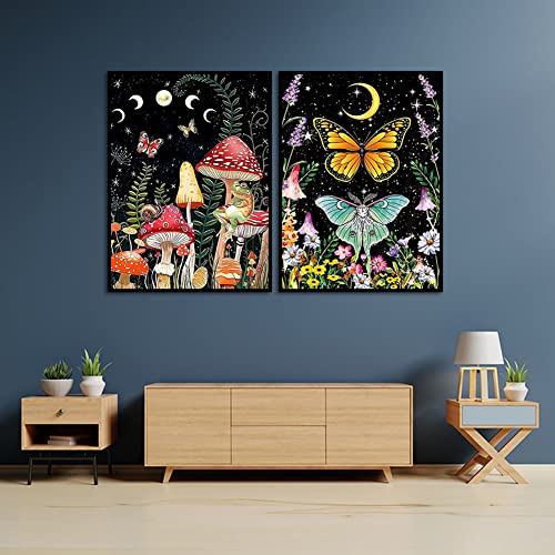Nzhidey Mushroom Diamond Painting Kits 2 Pack-Mushroom Diamond Art Kits for Adults,Butterfly Gem Art Kits for Adults for Gift Home Wall Decor(12x16inch)