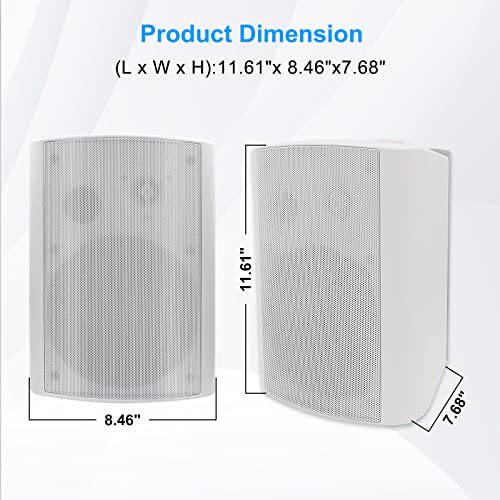 Herdio 6.5 Inches Indoor Outdoor Bluetooth Speakers Waterproof Wireless with Powerful Bass,Wall Mount Speakers Wired Weather Resistant for Patio Home Deck Porch Backyard 400 Watts(White)