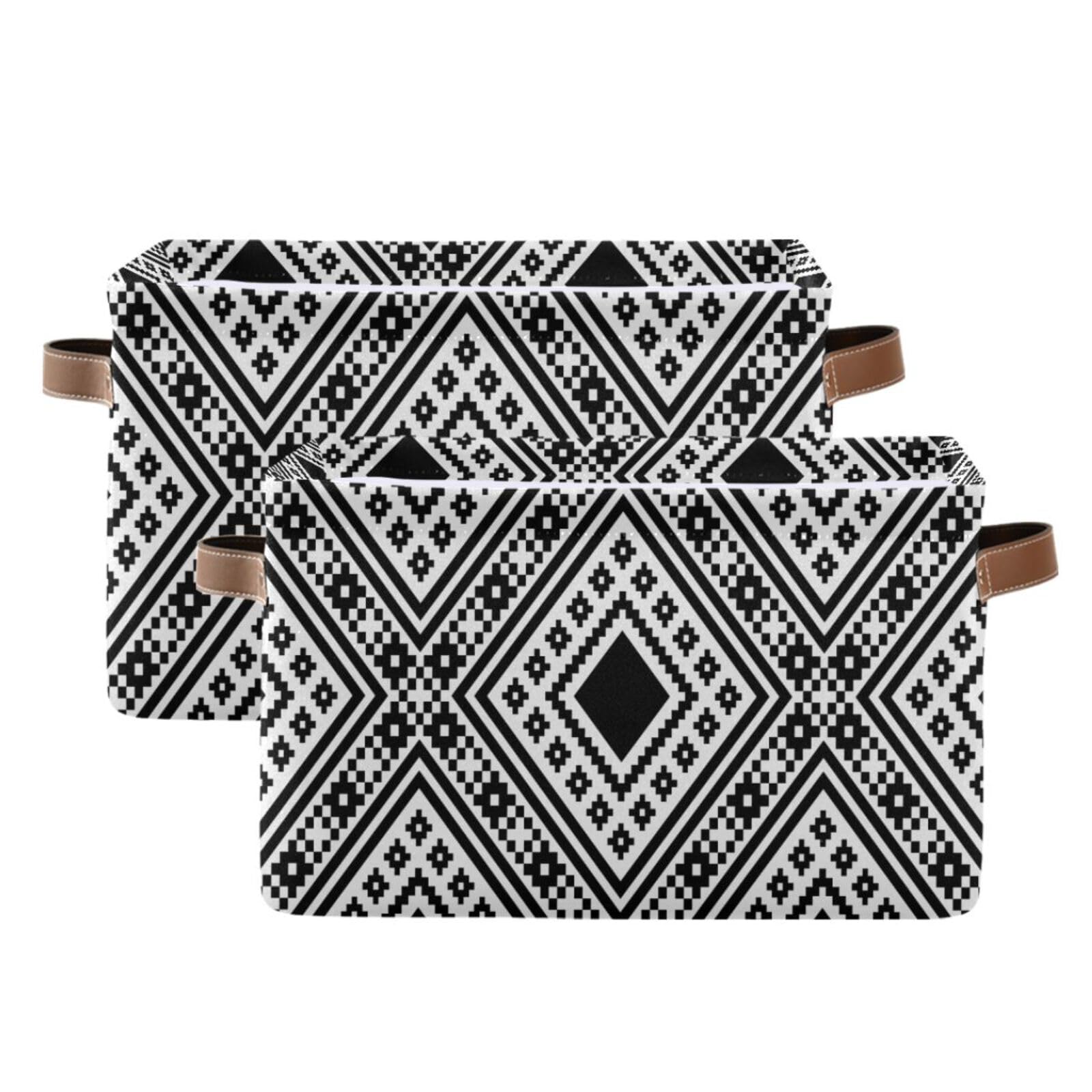NFMILI Black Flowers Pattern Storage Basket, Fabric Storage Cubes Bins, Open Home Storage Bins with Handles, Foldable Cubes Closet Organizer Boxes 14.2 x 10.2 x 8.3 in (Large - 2 Pack)