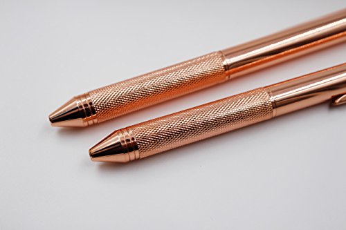 JASON YUEN 2PCS PACK 4 in 1 Multi-Function Pen 4 Colors Pen with 0.5mm Mechanical Pencil and Black/Red/Blue Ballpoint Pen in Gift Package (2PCS PACK, Rose gold)