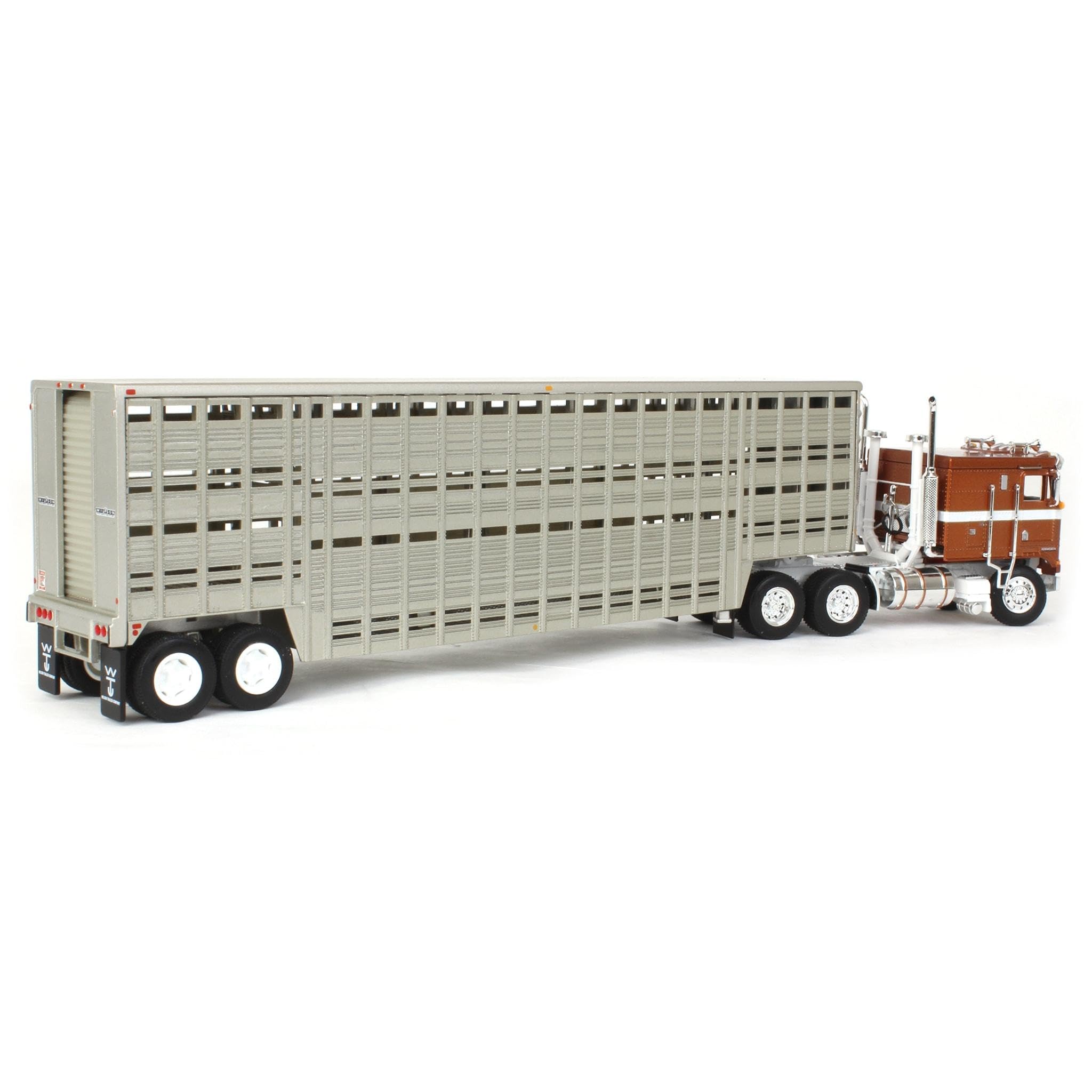 DCP 1/64 Brown Kenworth K100 COE Flattop with 45ft Wilson Vintage Livestock Trailer 60-1814