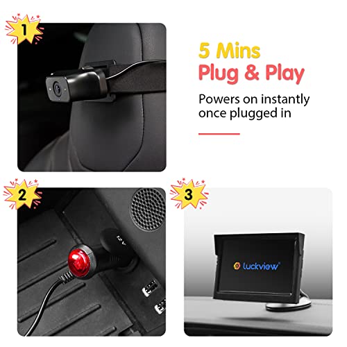Luckview BM1 Baby Car Camera, 5'' 1080P Mirror Monitor with IR Night Vision, 3X Zoom in Closer, Full Crystal Clear View for Back Seat Rear Facing, 5 Mins Easy Installation