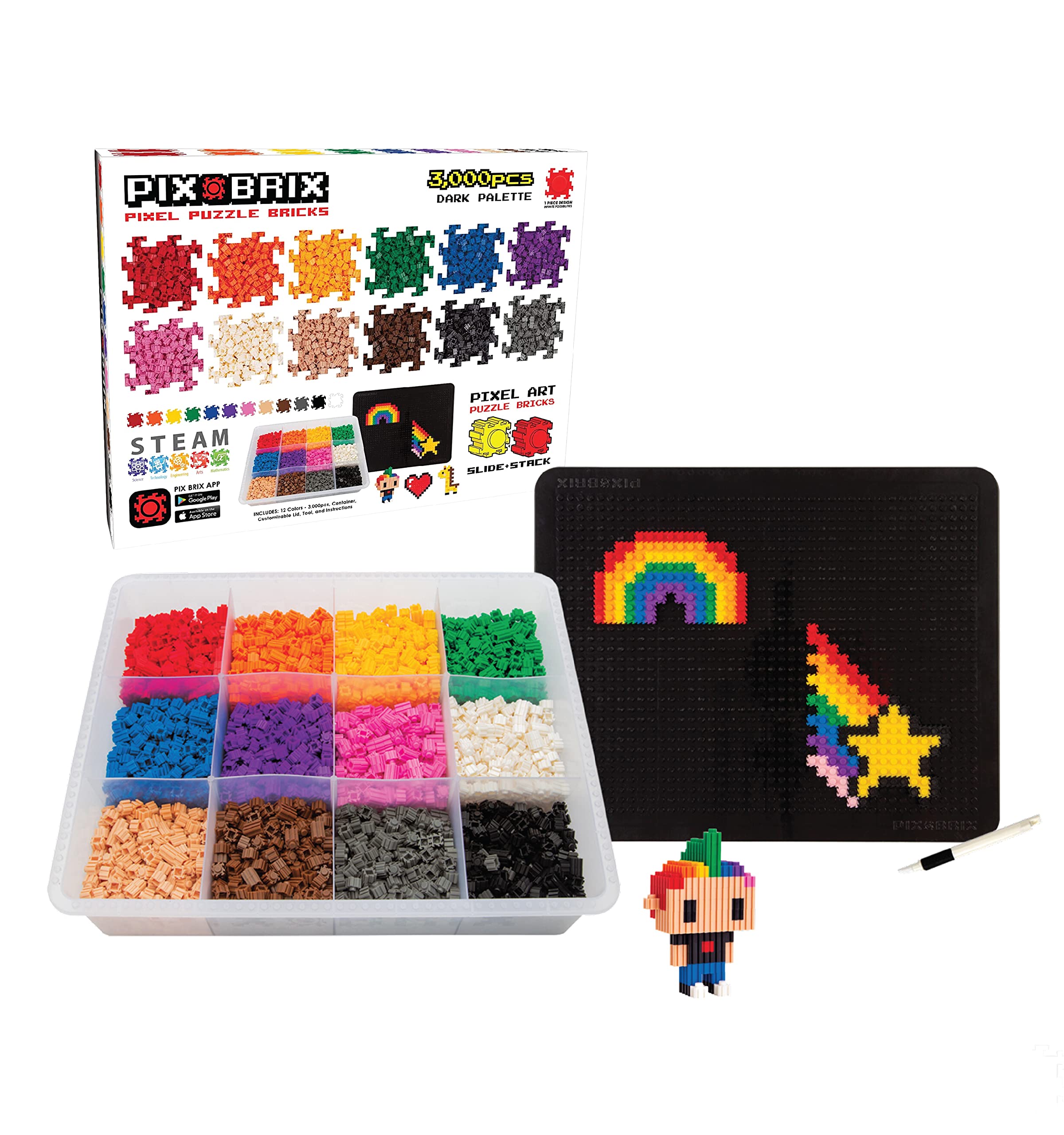Pix Brix Pixel Art Puzzle Bricks – 6,000 Piece Pixel Art Container, 12 Color Light Palette – Interlocking Building Bricks, Create 2D and 3D Builds Without Water or Glue – Stem Toys, Ages 6 Plus