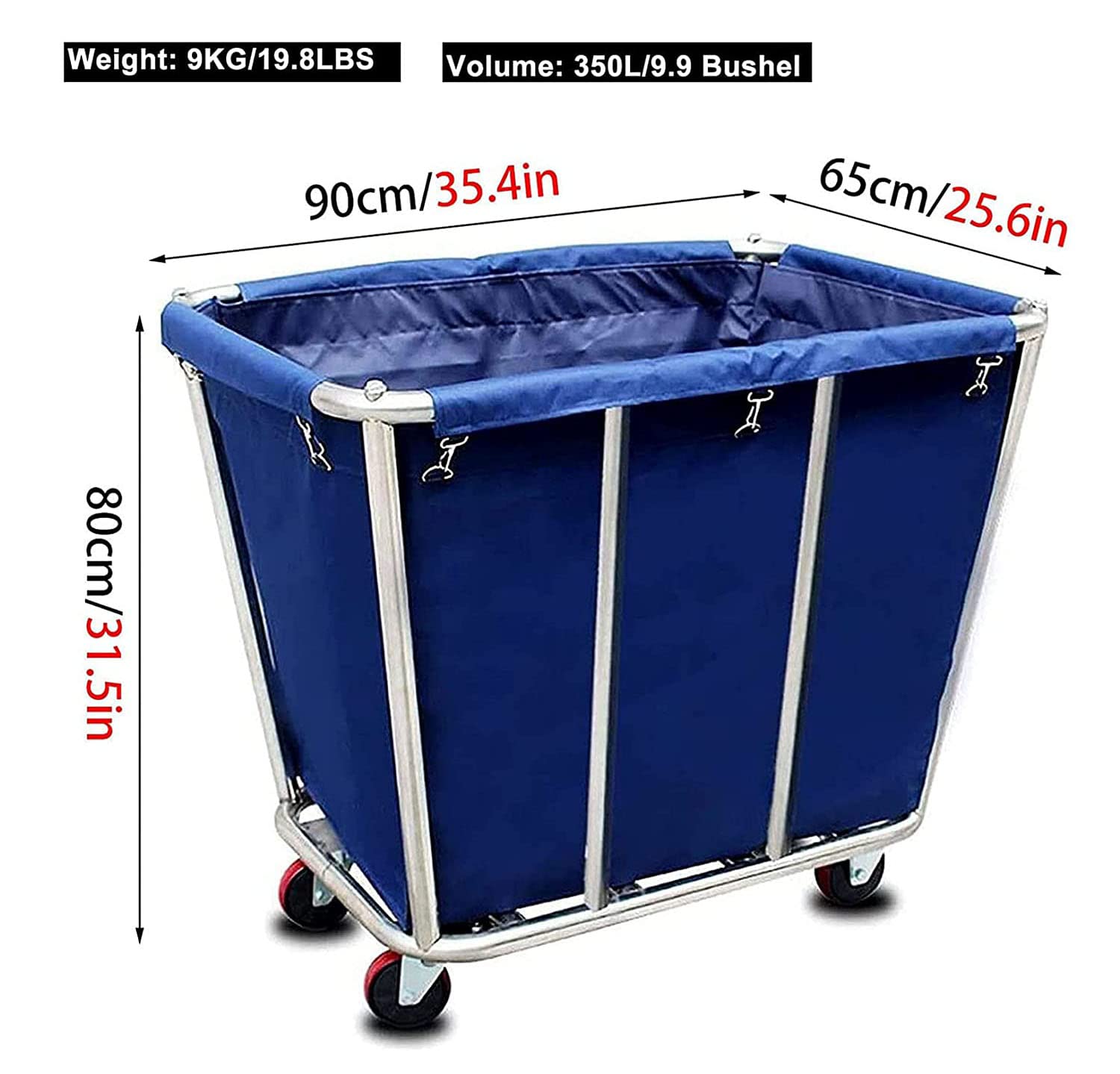 Large Laundry Cart,Industrial Commercial Rolling Laundry Cart Dirty Clothes Bin with Wheels,Heavy Duty Canvas Hamper,10 Bushel,Blue,260LBS Load Laundry Cart (Blue A)