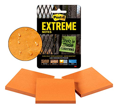 Post-it Extreme Notes, Works outdoors, Removes cleanly, Sticks where other notes can't, Orange, 3 in x 3 in, 3 Pads/Pack, 45 Sheets/Pad (EXTRM33-3TRYOG)