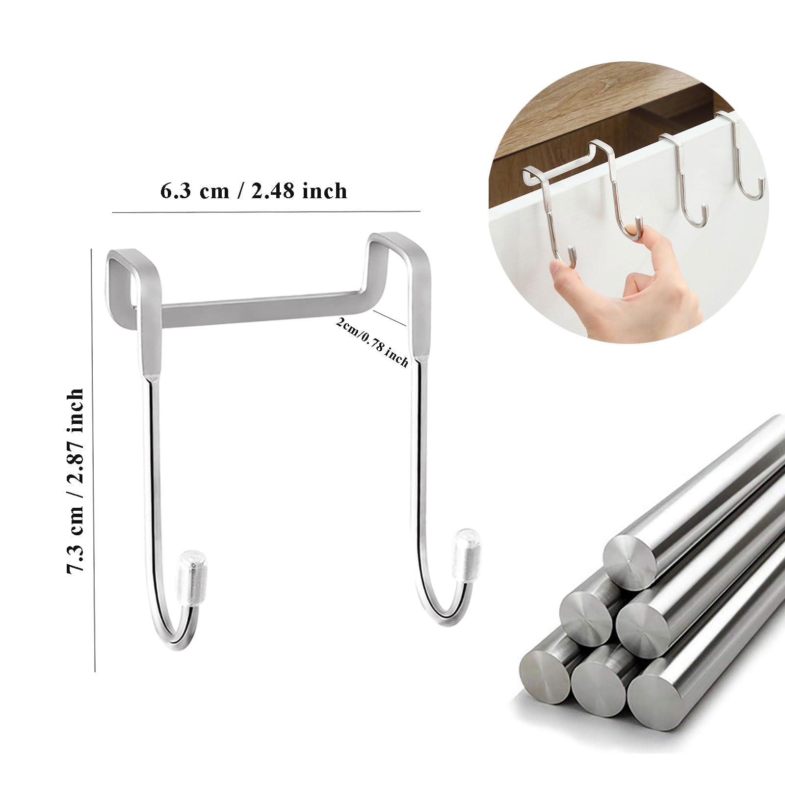 DEALSCHIC Over The Door Hooks, 4 Pack Shower Hooks Towel Hanger for Glass Door, Towel Hooks for Kitchen Bathroom Cabinets Cupboards, Stainless Steel Utility Hooks Fitting Wide and Thin Doors (White)