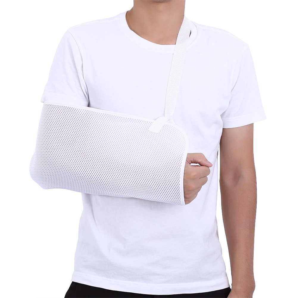 Arm Sling Immobilizer Shoulder Wrist Soft Elbow Brace Forearm Cool Mesh Breathable Support Strap for fracture,Fractured Arm Dislocation Sprain Strain (White)