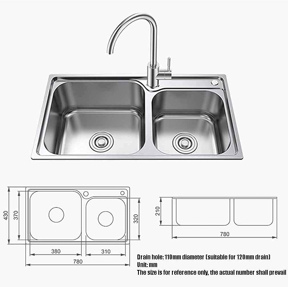 YOtat Stainless Steel Sink Sink Set, Kitchen Taichung, Undercounter Basin, Sink, Sink, Double-Bath Composite Practical Sink, Anti-Scratch Sink