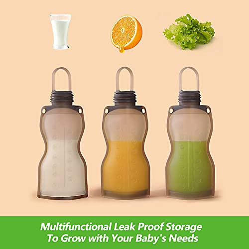 haakaa Silicone Breast Milk Storing Bag(9 oz,5pk)- Reusable Breastmilk Storage Freezer Bag for Breastfeeding Mom - Self Feeding Baby Food Pouch Container Leakproof