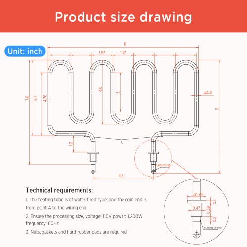 LIANQIAN Replacement Heat Element for Commercial Steam Table Immersion Element Stainless Steel for Food Warmer