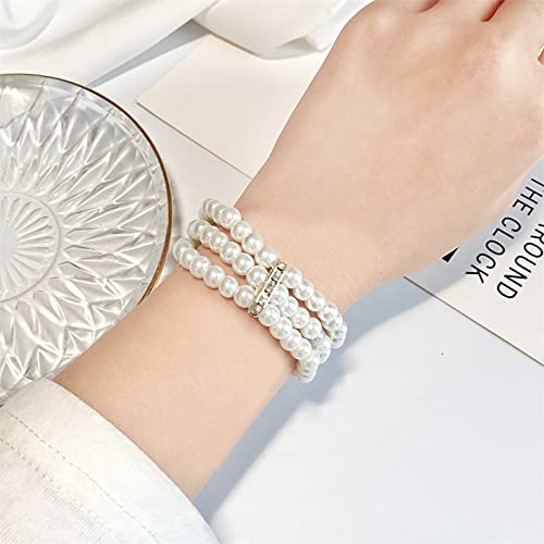 Asphire Vintage Pearl Bracelet 2pcs 3-Row Pearl Stretch Bracelet Multi-Layered Elastic Bangle Bridal Wedding Jewelry 1920s Flapper Costume Accessories for Women