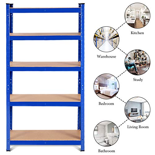 Tangkula Metal Storage Shelves, 60inches Heavy Duty Frame Organizer, 5-Tier Garage Shelf, Multi-Use Storage Shelving Unit, Storage Rack with Adjustable Shelves (30" L×12" W×60" H) (1)