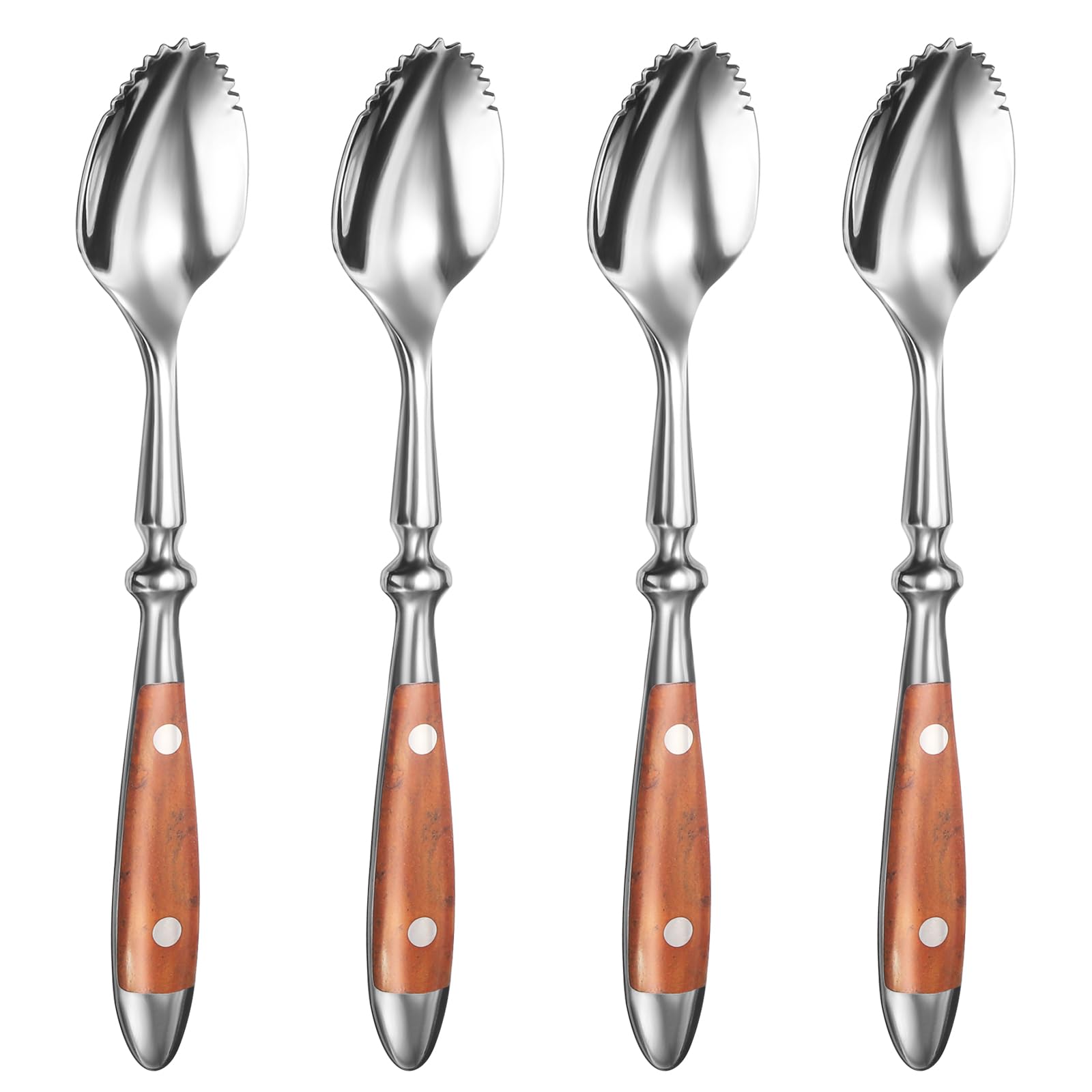 CherHome Grapefruit Spoons,4pcs Serrated Grapefruit Spoon Scoop,Premium Stainless Steel 18/8 Fruit Spoon Kiwi Spoon with Comfortable Bakelite Handle,For Any Citrus&Grapefruits,Wood Grain Handle