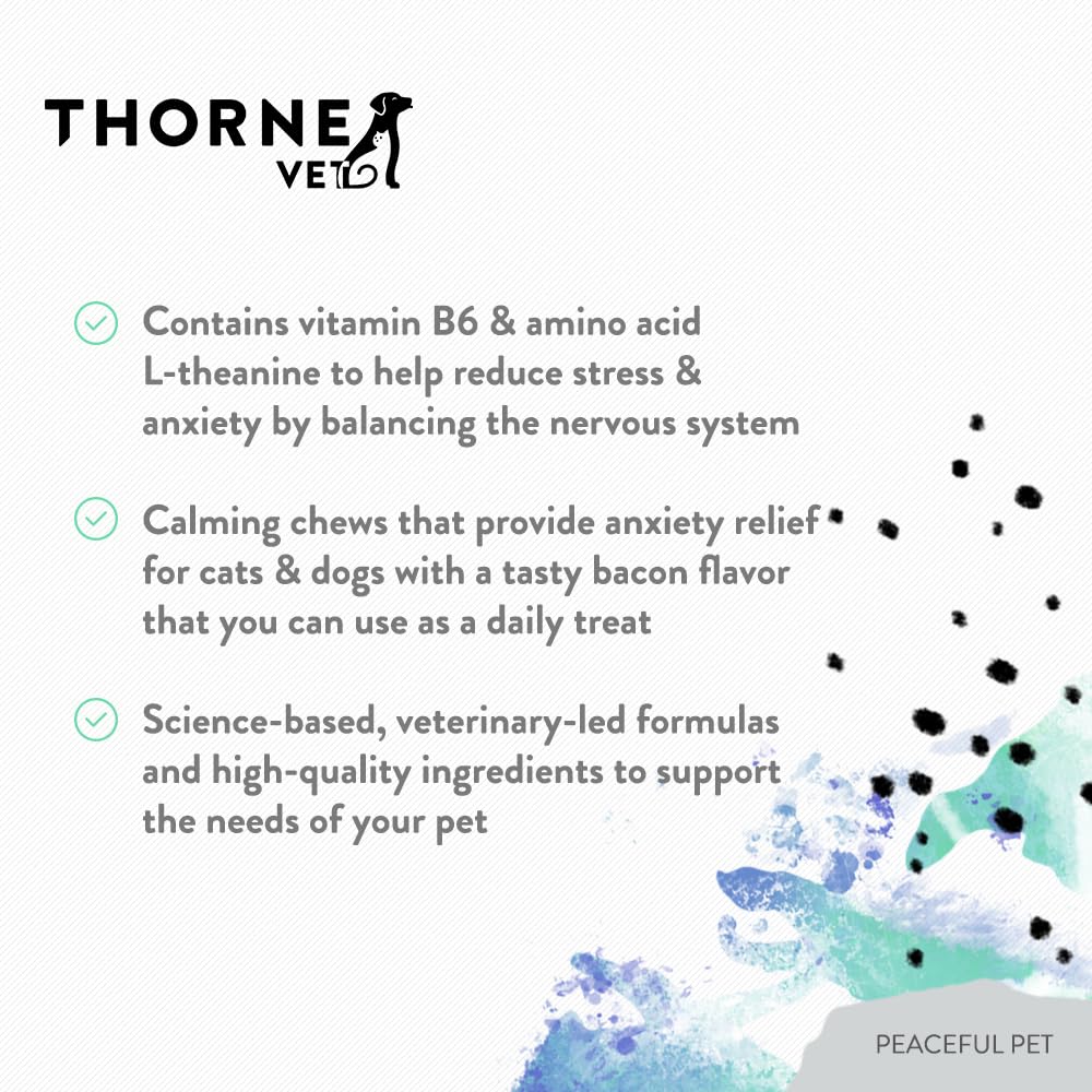 ThorneVet Peaceful Pet Calming Chews for Dogs & Cats - Soft Chews with Calming Nutrients & Botanicals to Support a Healthy Nervous System - Bacon Flavor Dog Treats with Amino Acids & Vitamins - 90 ct
