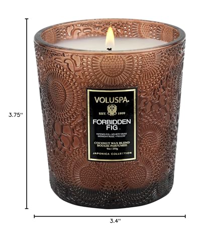 Voluspa Forbidden Fig, Classic Boxed Candle, 9 oz, 60 Hour Burn Time, All Natural Wicks and Coconut Wax for Clean Burning, Vegan, Poured in The USA