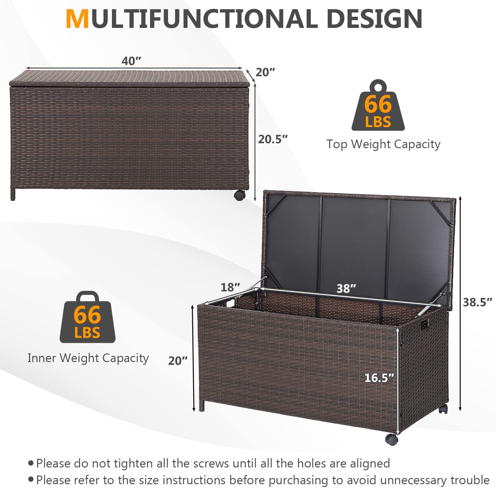 RELAX4LIFE Patio Rattan Storage Box - 50 Gallon All-Weather Wicker Storage Box w/Top Lid, Protective Liner and Wheels, Outdoor Deck Box Waterproof for Cushions, Toys, Garden Tools