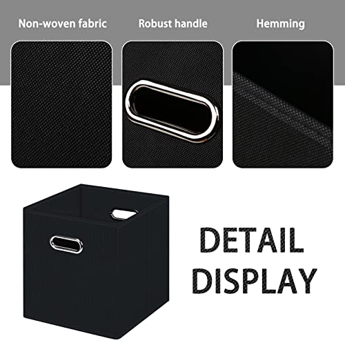 DABEACT Black Foldable Storage Cubes Bins , Fabric Storage Bins Cubes Organizer Baskets with Dual Handles for Bedroom Set of 2,(Black)