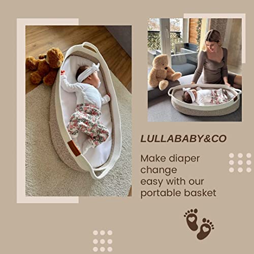 Lullababy and Co Baby Changing Basket with Two Covers β Practical Basket with Foam Pad β Cotton Rope Diaper Changing Station with Waterproof Cover - Changing Table Topper
