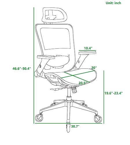 Office Chair, High Back Ergonomic Desk Chair, Breathable Mesh Desk Chair with Adjustable Lumbar Support and Headrest, Swivel Task Chair with Armrests, Executive Chair for Home Office (Black)
