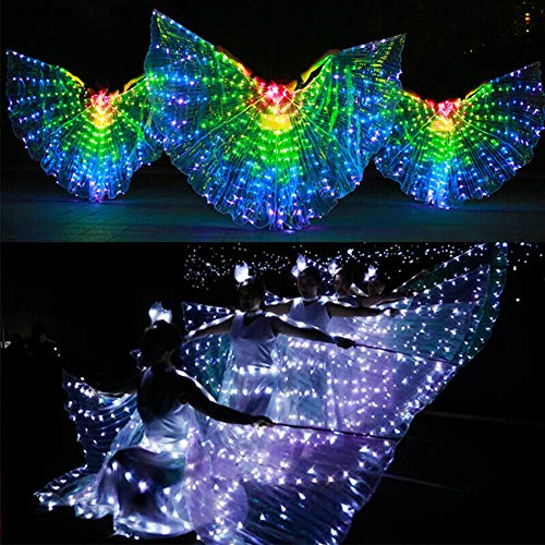 Halloween Belly Dance LED Angel Wings,Bar Belly Dance Light Up Stage Wear 360 Degrees Performance Props LED Wing for Women(White)