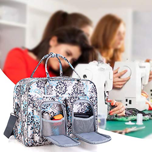 Teamoy Sewing Machine Carrying Case, Sewing Machine Tote with Bottom Wooden Board Pad for Most Standard Sewing Machines and Accessories, Dandelion