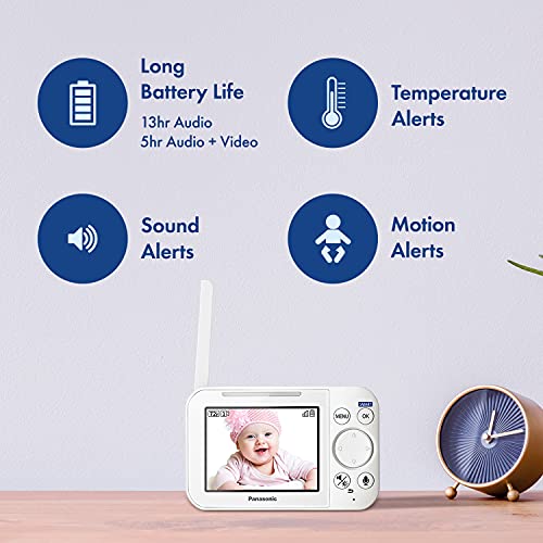 Panasonic Baby Monitor with Camera and Audio, 3.5” Color Video, Extra Long Range, Secure Connection, 2-Way Talk, Soothing Sounds, Remote Pan, Tilt, Zoom - 1 Camera - KX-HN4101W (White)