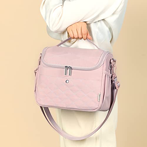 FINDCOZY Lunch Bag, Portable Lunch Box for Women with Adjustable Shoulder Strap, Pink