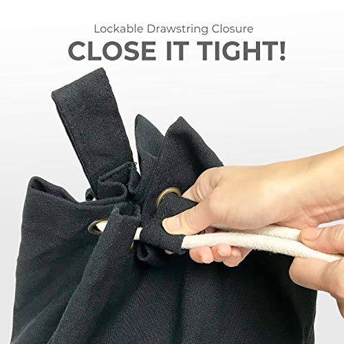 Teeo - College Laundry Bag - Dorm Room Essentials for College Students - Laundry Bag for Travel - Dirty Clothes Bag - Backpack Large 25βX20β Drawstring 100% Sturdy Cotton Canvas (1, Black/White)
