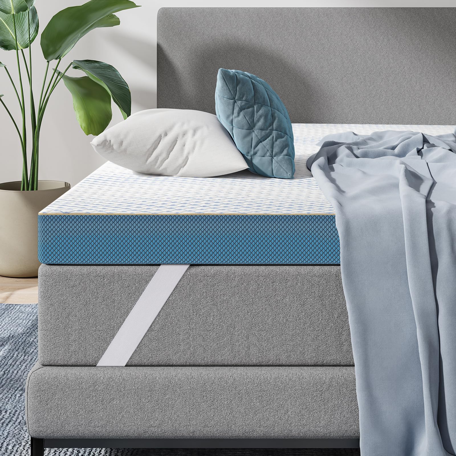 VISCOFLEX 4 Inch Firm Memory Foam Mattress Topper Queen Size, Gel Infused Bed Topper with High Density Support Foam-Relieve Back Pain with Ultra Comfy Cover