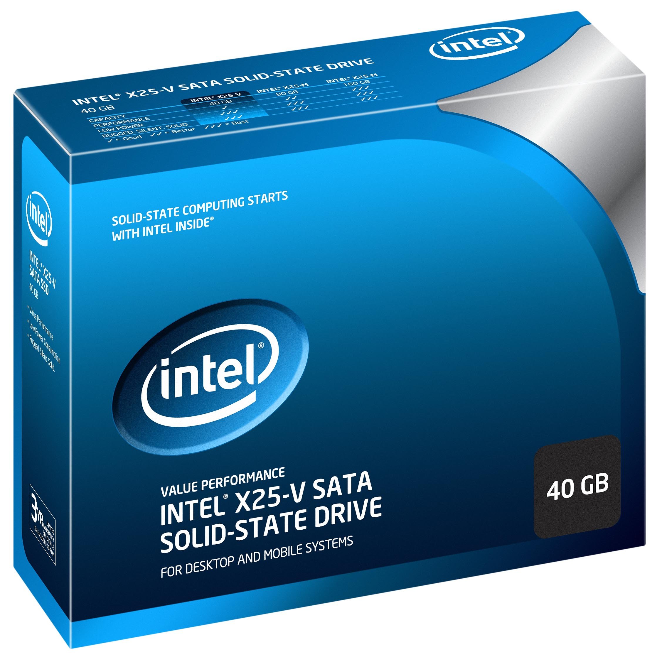Intel X25-V 40 GB Solid State Drive with Internal SATA and Power Cables SSDSA2MP040G2K5