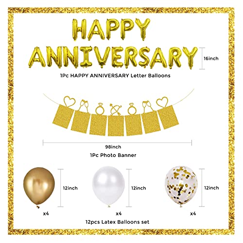 Happy Anniversary Decorations Happy Anniversary Banner Happy Anniversary Balloons 1th, 20th, 30th, 40th, 50th, 60th Anniversary Decorations for Party Romantic Wedding Marriage Anniversary Backdrop