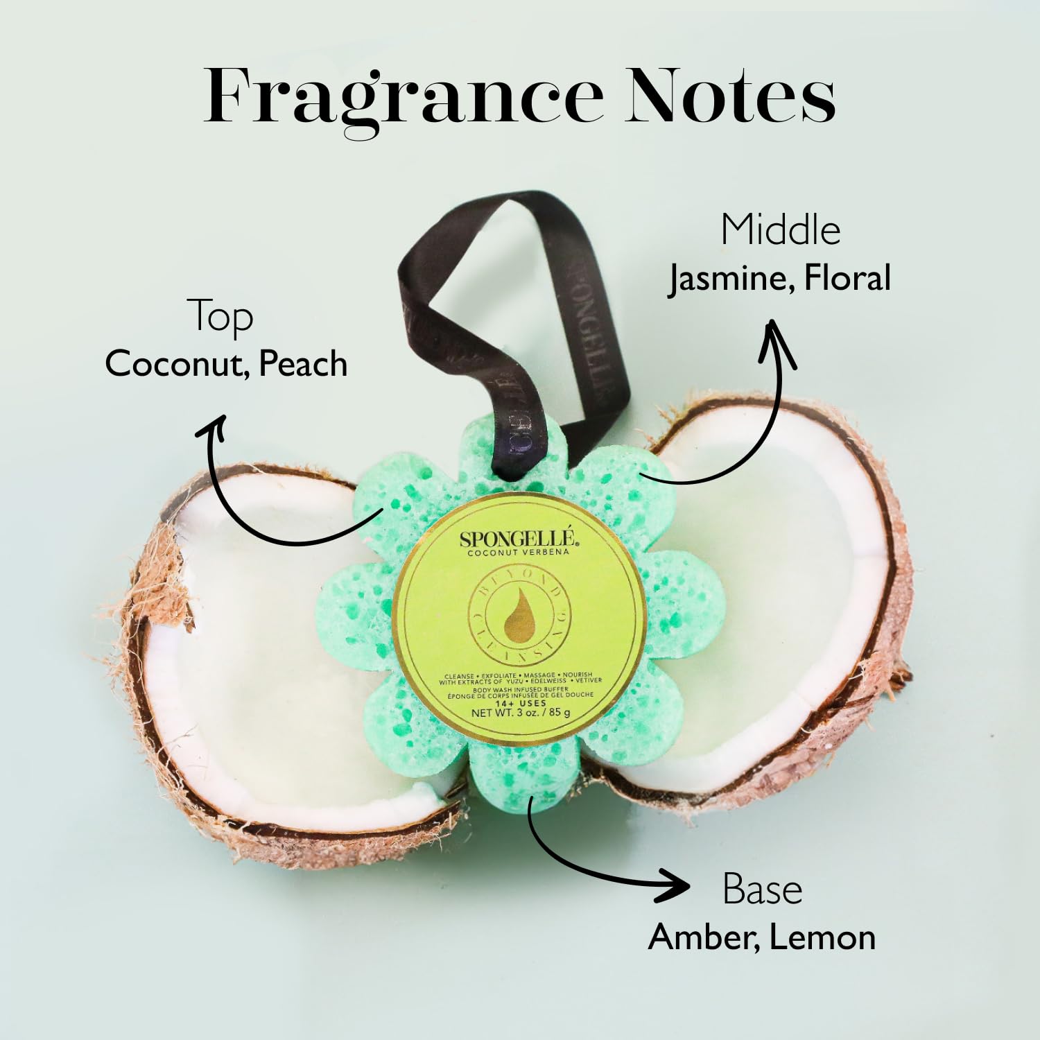 Spongelle Coconut Verbena Wild Flower Buffer Body Scrubber | Bath & Shower Loofah for Women | Exfoliator with Body Wash Infused Sponge | 14+ uses