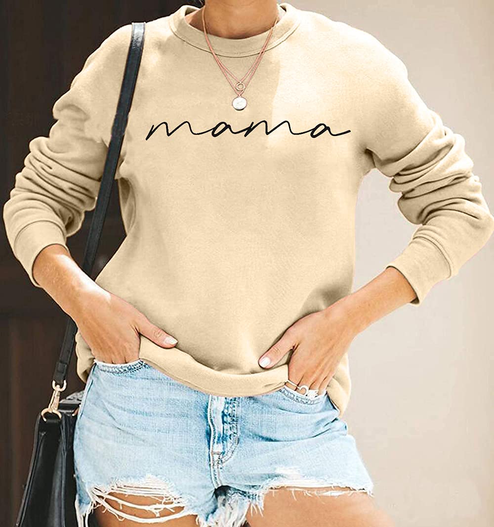 ASTANFY Mama Shirts Women Mama Letter Printed T-Shirt Mama Graphic Tee Casual Short Sleeve Tops Tee (Yellow, XX - Large)