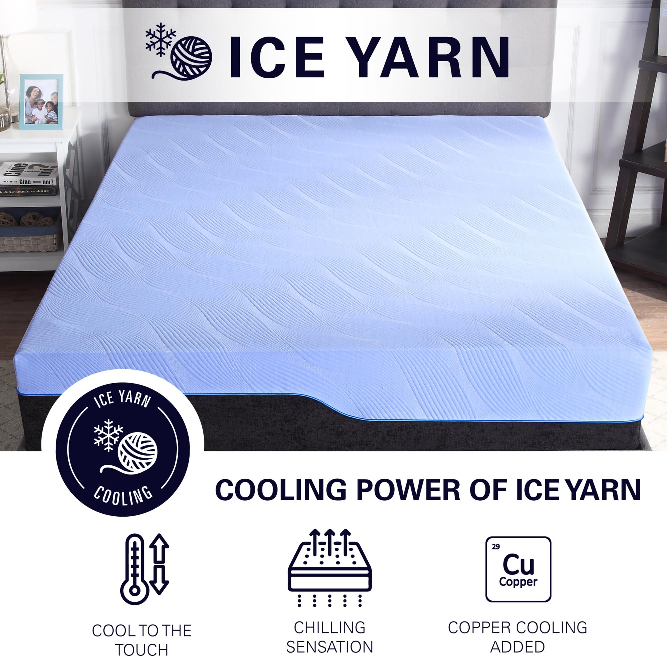 Bridgevine Home Flex Head 6-Layer Hybrid Latex Foam and Coil Adult Mattress, 12 Inches, Mattress-in-a-Box, Split King Size, Blue Ice Cover